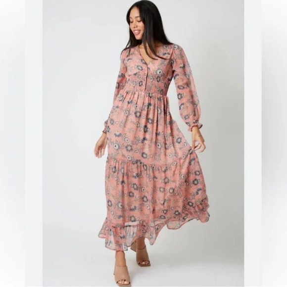 Patrons of Peace | Dresses | Patrons Of Peace Peach Pink Navy Floral ...